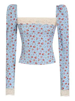 Dolce & Gabbana Small Rose-print Charmeuse Top Shirts And Tops - Multicolor