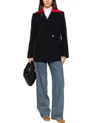Loewe Double-breasted Knitted-collar Blazer - Black