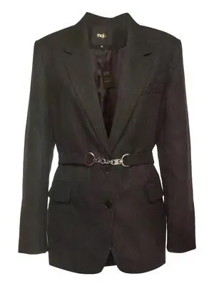 Maje Rhinestone-embellished Belted Blazer - Black