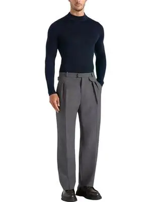 Manière De Voir Kw003 In Navy Fitted Mock-neck Wool-blend Jumper - Blue