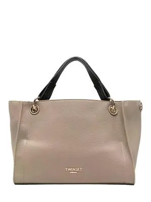 TWINSET Grained-effect Logo-plaque Tote Bag - Neutrals