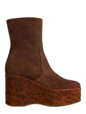 CHLOÉ Maxime Scribble-print Platform Ankle Boots