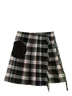 OPEN YY Check-pattern Fringed Skirt - Black