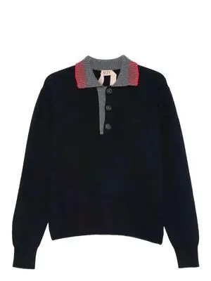 N°21 Contrast-collar Polo Top - Blue