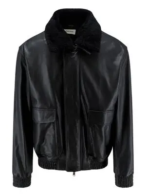 ARMA Bari Leather Jacket With Faux Fur Collar - Black