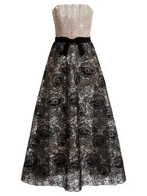 Elie Saab Bow-detailed Lace Silk Maxi Dress - Multi