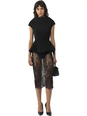 Arakii Peplum Boat Neck Top - Black