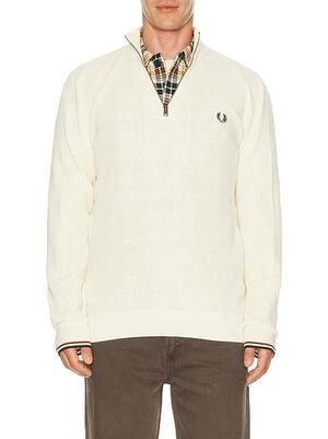 Fred Perry Waffle Stitch Half Zip Jumper Ecru
