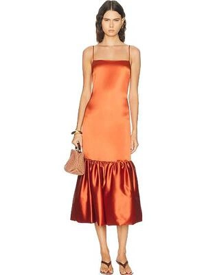 Caroline Constas Sydney Ruffle Hem Gown - Rust