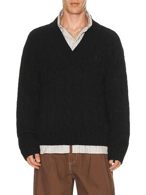 Fred Perry Canvas Cable V-neck Jumper - Black