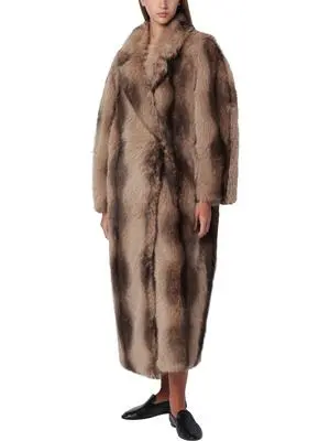 SWORD 6644 Long Shaded Brown Faux Fur Coat - Beige