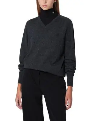 Gucci Dark Cashmere V-neck Sweater - Grey
