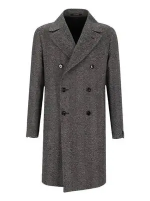Tagliatore Herringbone Double-breasted Coat - Black