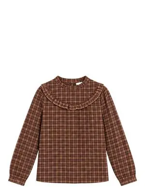 LATELIER LONDON Plaid Ruffle Collar Blouse - Brown