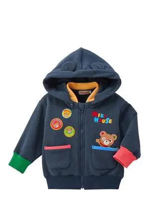 MIKI HOUSE Appliqué Hooded Bomber Jacket - Navy