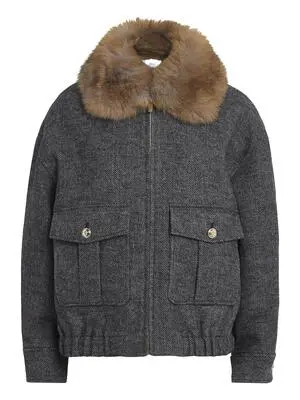 Maje Denim Oversized Herringbone Jacket - Black