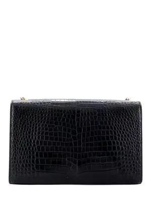 Saint Laurent Classic Monogram Tassel Crocodile Embossed Leather Medium Crossbody Bag - Black