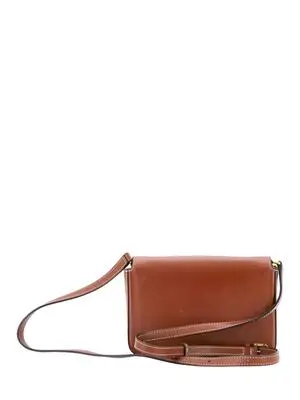 Burberry Hampshire Shoulder Bag Leather And Vintage Check Canvas Small Crossbody Bag - Brown