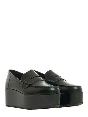 Comme Des Garçons Platform Leather Penny Loafers - Black