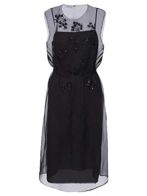 Prada Floral-applique Silk Midi Dress - Black