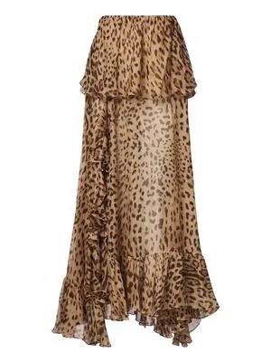 XU ZHI Leopard-print Ruffed Silk Maxi Skirt - Brown
