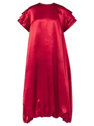 Noir Kei Ninomiya Pleated Gathe Satin Midi Dress - Red