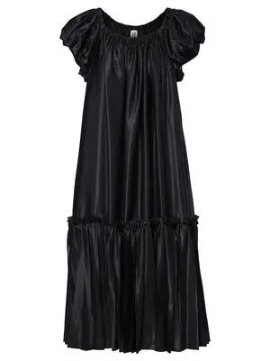 Noir Kei Ninomiya Pleated Tiered Satin Midi Dress - Black