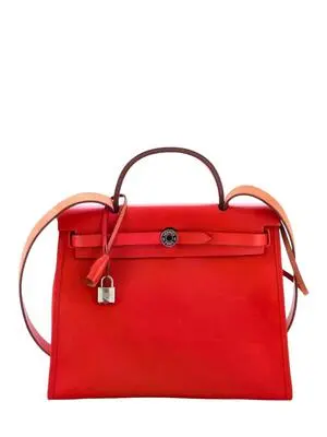 Hermès Herbag Zip Leather And Toile 31 Shoulder Bag - Red