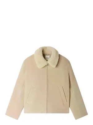 Sandro Shearling-collar Zip-up Jacket - Neutrals