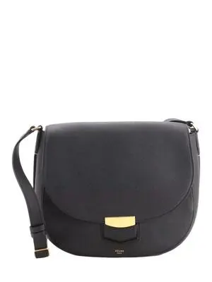 Celine Trotteur Grainy Leather Medium Crossbody Bag - Black