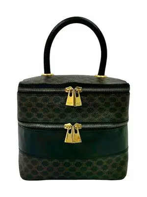 Celine 1996 Macadam Coated Canvas Double Zip Vanity Bag - Brown