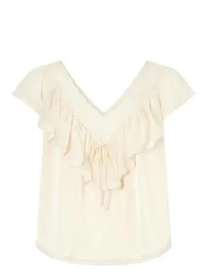 DÔEN Yadira Ruffled Lace-trimmed Silk Blouse - Neutrals