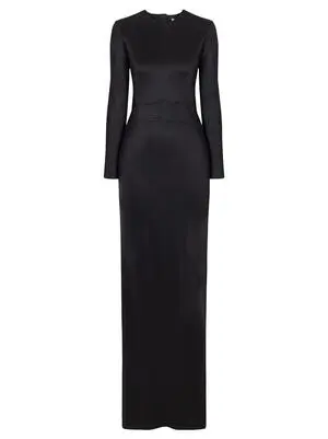 Co Backless Paneled Satin Maxi Dress - Black