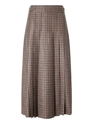 Gabriela Hearst Wesley Pleated Houndstooth Wool And Cashmere-blend Midi Skirt - Brown