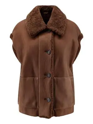 Brunello Cucinelli Shearling Sleeveless Jacket - Brown
