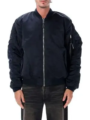Alpha Industries Relaxed Fit Nylon Bomber Jacket With Zip Closure Blue