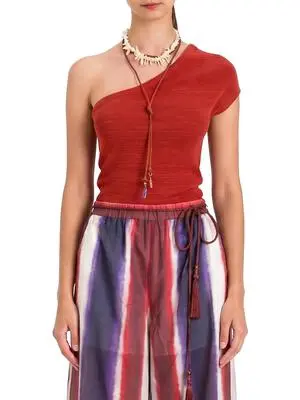 TWINSET Cotton Blend One-shoulder Top - Red