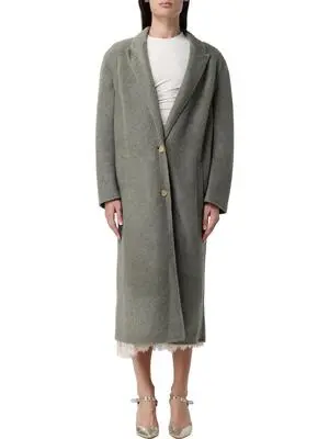 Alberta Ferretti Single-breasted Long Coat In Wool Cashmere And Silk With Lapels - Grey