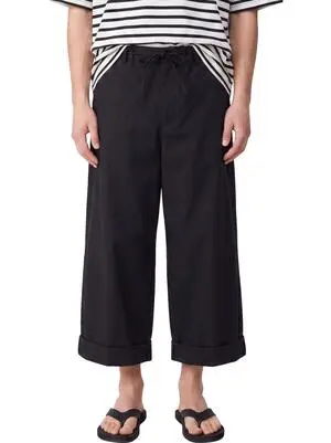 Jacquemus Wide-leg Cotton Pants With Mid-rise Waist And Cuffed Hem - Black