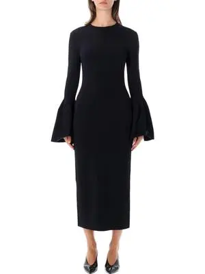 Stella McCartney Crêpe Sheath Midi Dress With Flared Long Sleeves - Black