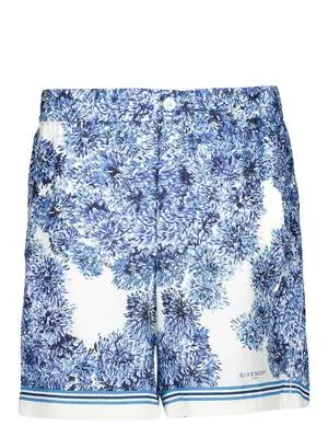 Givenchy Floral-print Silk Shorts With Mid-rise Waist - Blue