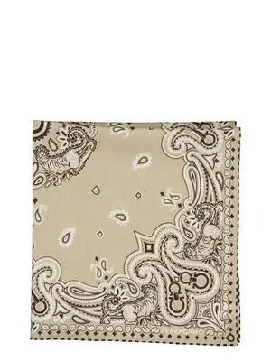 FERRAGAMO Arabesque Square Foulard In Cotton And Silk With Bandana Print - Beige