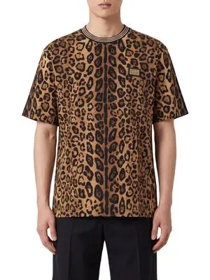 Dolce & Gabbana Animalier Print Cotton T-shirt With Contrast Trims - Brown