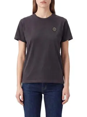 HTC LOS ANGELES Cotton T-shirt With Rhinestone Embroidery - Black
