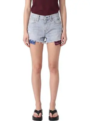 HTC LOS ANGELES Studded Shorts With Bandana Print - Denim