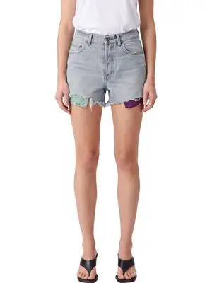 HTC LOS ANGELES High-waisted Shorts With Raw Hem - Denim