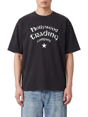 HTC LOS ANGELES Oversized Cotton Logo-print T-shirt With Dropped Shoulders - Black