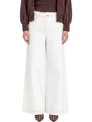TWINSET High-waisted Wide-leg Jeans In Stretch Denim With Asymmetrical Closure - Milk