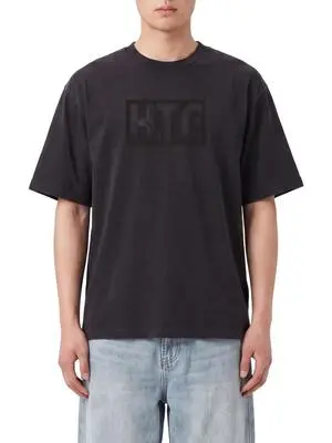 HTC LOS ANGELES Relaxed Fit Tone-on-tone Logo Cotton T-shirt - Black