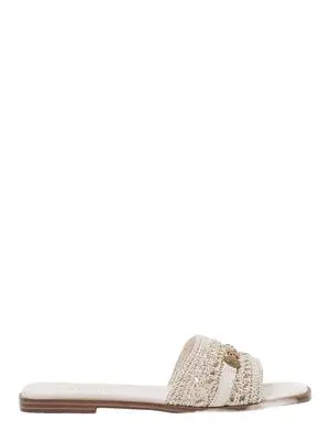TWINSET Crochet Polyester Slide Sandals With Low Heel And Square Toe - Pearl
